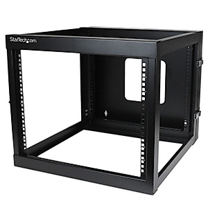 StarTech.com 4-Post 8U Hinged Wall-Mount Network Rack, 19" Open Frame Server Rack with 19.8in Mounting Depth, Wall Mount Swing Out Data Rack for IT / AV / Computer Equipment, TAA (RK819WALLOH)