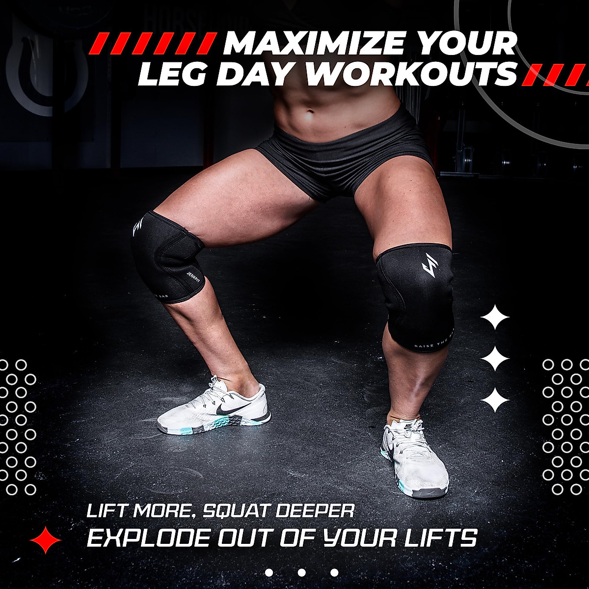 JerkFit Knee Compression Sleeve (Pair) - 5mm Thick Neoprene Knee Sleeve for Men and Women - Reversible Compression Knee Sleeves for Training, Weightlifting, Wrestling, Squats & Gym Use (Large)