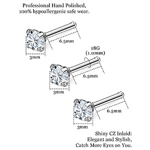 Uzgtvy 18G Nose Rings Stud Nose Ring Piercing Jewelry for Women 316L Stainless Surgical Steel Silver Hypoallergenic Straight Nose Nostril Ring Bar Earrings Stud Bone Piercing Jewelry Pack Men 3mm