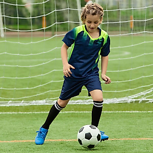 JABASIC Kids Outdoor Soccer Cleats Athletic Firm Ground Football Shoes (3.5,Blue)