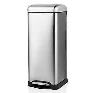 MoNiBloom 8-Gallon Step Trash Can with Soft-Close Lid for Kitchen Bathroom Bedroom Living Room Home Office Dorm Fingerprint-Proof Foot Pedal Garbage Bin Removable Inner Bucket Stainless Steel 30-Liter
