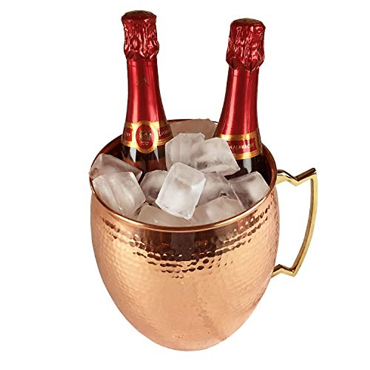 Pure Hammered Copper Ice Bucket with Tongs - 1.3 Gallon Champagne and Wine Bucket Cooler - 5 Quart Ice Buckets for Parties by Lifestyle Banquet