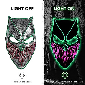 yalanle Halloween Mask LED Light Up Scary Mask Purge Mask with EL Wire 3 Flashing-Modes for Halloween Masquerade Party,Costume Cosplay,Gifts(Green & Pink)