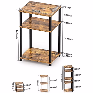 WOODYNLUX End Table Night Stand Set of 2, 3-Tier Bedside Tables, 5-Tier Shelf Bookcase, Accent Side Table for Couch, Living Room, Bedroom, Rustic Brown and Black, Easy Assembly.