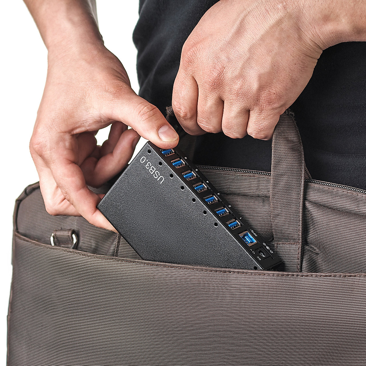 USB 7 Port Hub - Powered USB 3.0 Hub - Aluminum USB Hub -USB Splitter Hub 12V 3A 36W Power Adapter