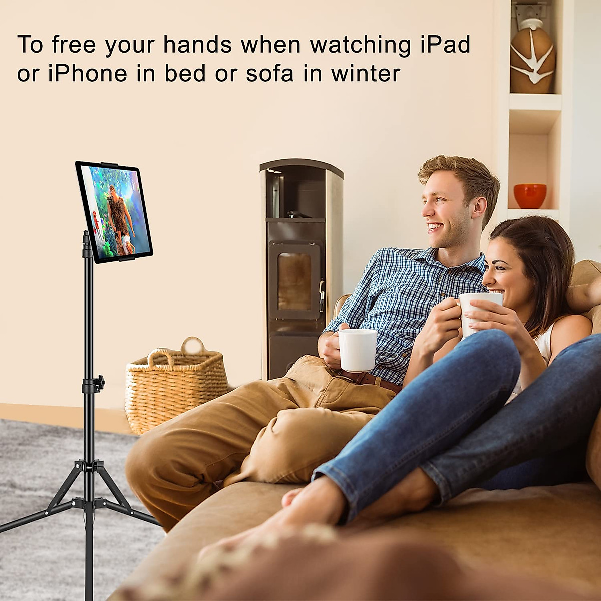 SAMHOUSING Tripod Floor Stand, with 65 inch Height Adjustable Stand Holder & 360° Rotating iPad Tripod Mount for iPad Pro, iPhone, Kindle, and All 4.5-12.9 Inch Tablets