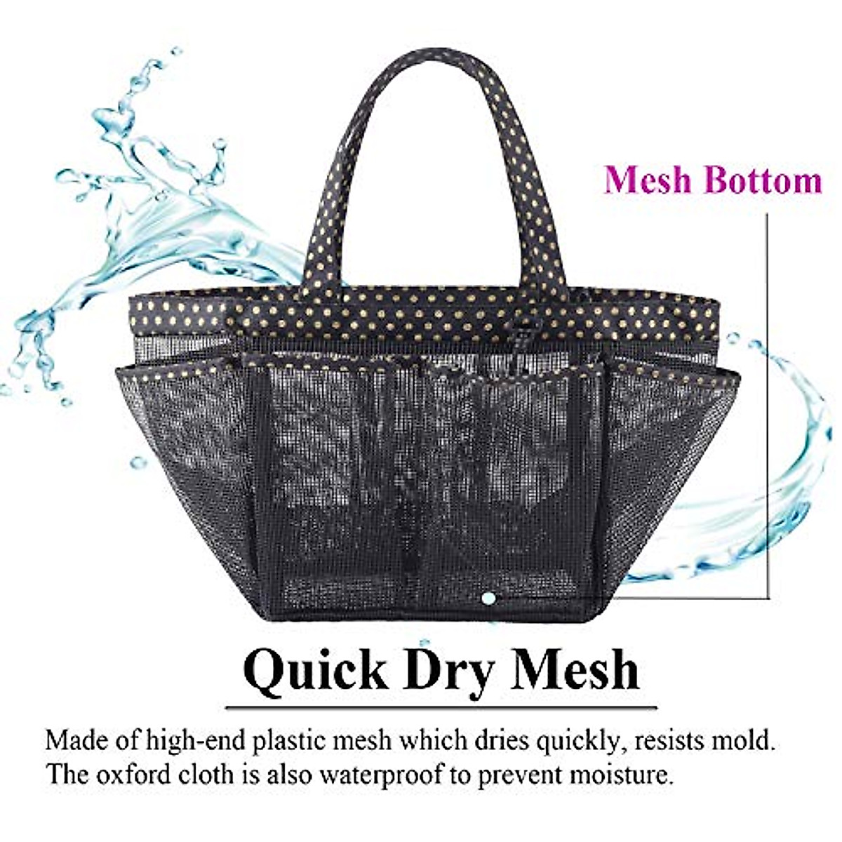 Haundry Mesh Shower Caddy Basket, Large College Dorm Bathroom Caddy Organizer with Key Hook and Oxford Handles, 8 Pockets, Hanging Portable Tote Bag for Camp Gym