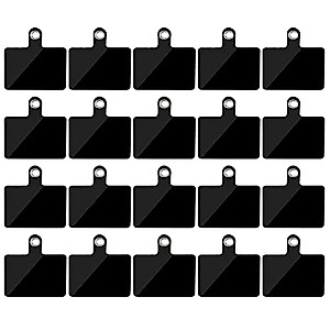 20 Pack Cell Phone Lanyard Tether Tab with Metal Ring, Universal Replacement Attachment Cellphone Tether PVC Patches Sticker Pad for Wrist Phone Strap Smartphone Neck Safety Tether, Black