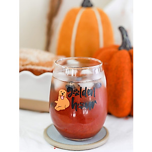 Drinking Divas Golden Retriever Golden Hour Stemless Wine Glass Fun Gifts for Women, Mom, Best Friend, Sister, Girlfriend, Wife, Cute Dog Lovers - Adorable Mother's Day or Birthday Present