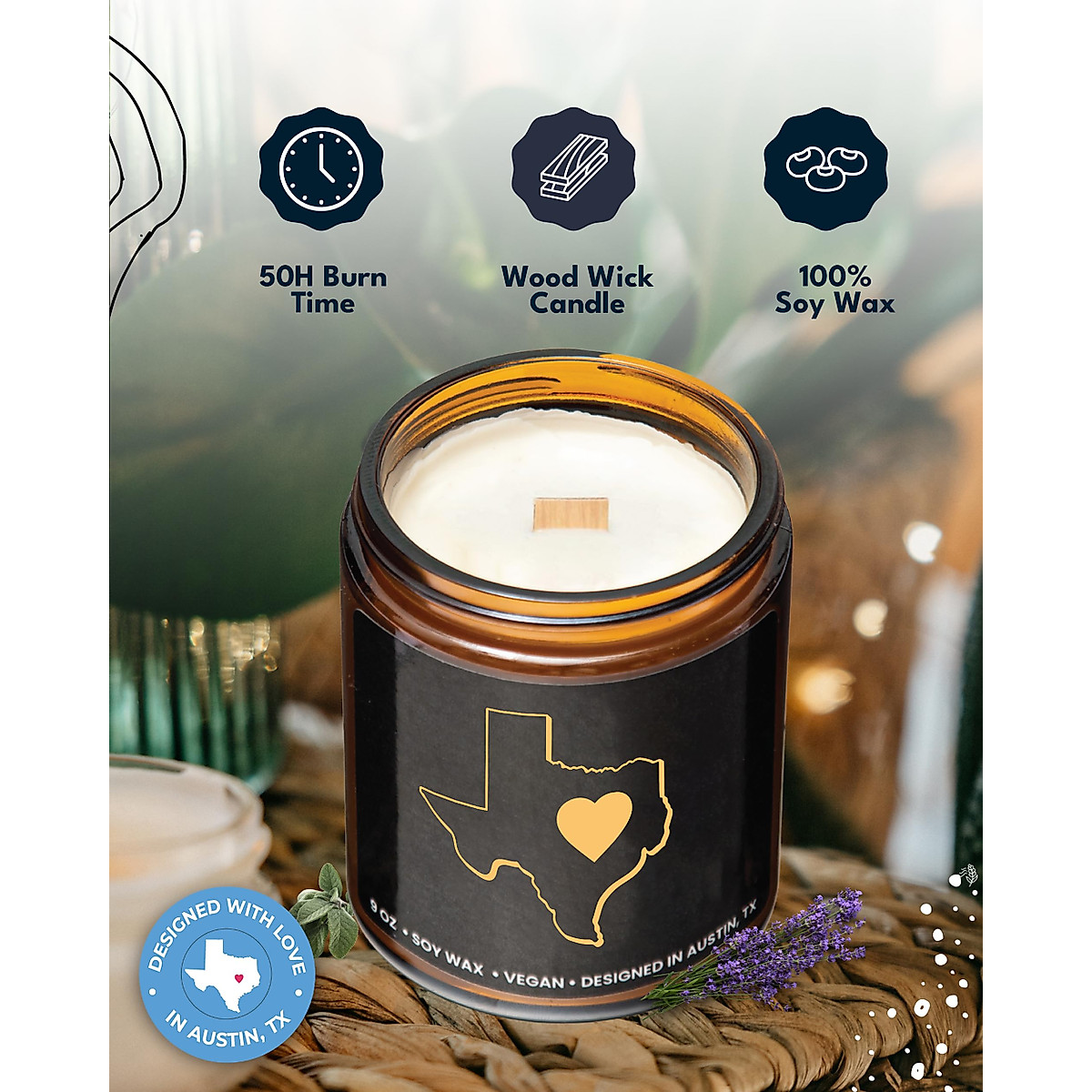 Texas Candle, Gifts for Women, Texas Gifts for Men, Texas Souvenir Gifts, State Texas Themed Gifts, Moving Away & Home Sick Gifts, Birthday, Christmas, Graduation, Gift-Ready