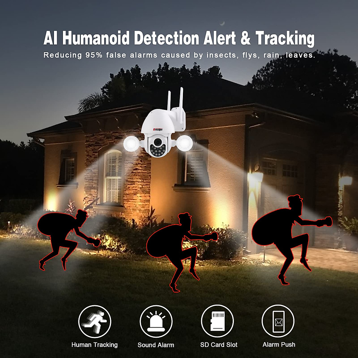 Anssipo 5G 2.4GHz WiFi Security Camera Outdoor Wireless, 3MP Floodlight Video Surveillance, Pan Tilt 360° View, Motion Detection, Auto Tracking Smart Alerts, Two Way Audio