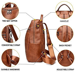 Maxoner Backpack Purse for Women Fashion Genuine Leather Convertible Shoulder Handbag Travel Bag Satchel Rucksack Ladies Bag (Faux Leather Brown)