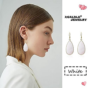 XGALBLA Natural Crystal Healing Birth Stone Drop Earrings Statement White Teardrop Quartz Dangle Earrings for Women Gold Fashion Jewelry