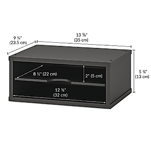 Ballucci File Organizer, 2-Tier Document Paper Sorter, Stackable Wood Desk Organizer Mail Holder, Monitor Stand with Storage Shelves, Black