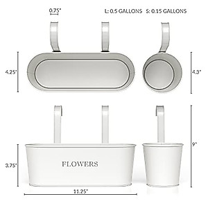 Barnyard Designs Metal Wall Planter, Indoor Outdoor Hanging Plant Pot Decor, Rustic Herb Flower Plant Holder, White, Large: 11.25" x 4.25” x 3.75”, Small: 4.30” x 4”, Set of 3