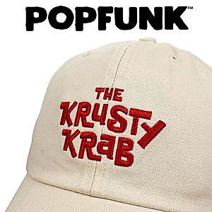 Popfunk Official Spongebob The Krusty Krab Logo Dad Hat - The U18 Adjustable Relaxed-Fit Cap - Unisex for Men and Women, Cream
