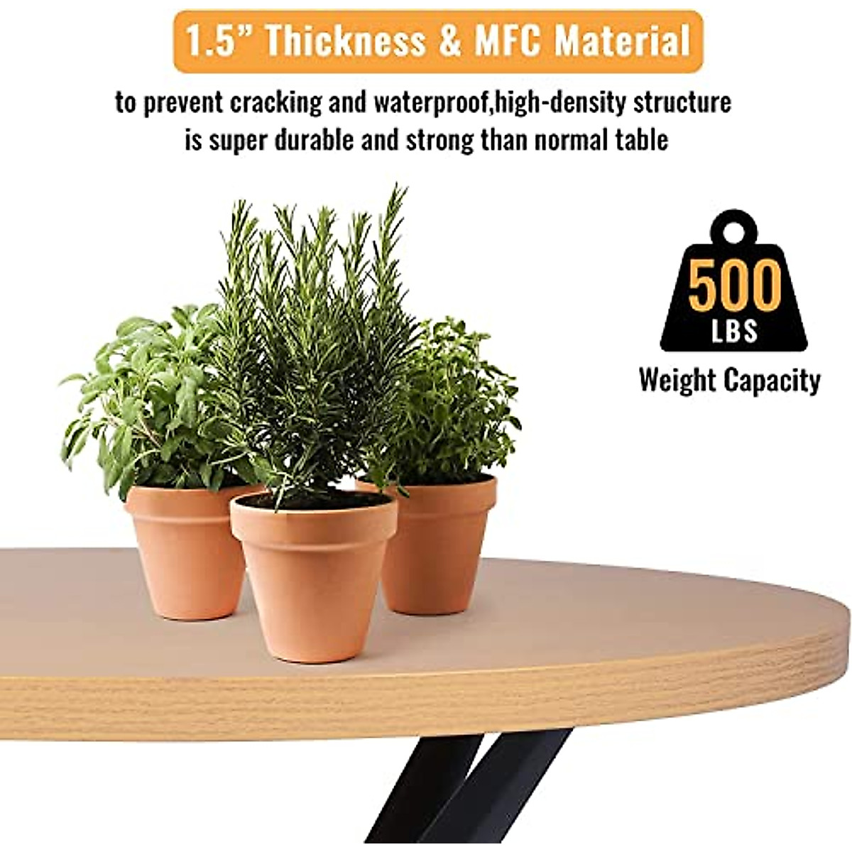 Dining Table TOP Wood Kitchen Coffee Table Counter Modern Cross Metal Led for Cafe Restaurant Wine Bar Home Office Conference Nordic Oak Grid 4-6 (Round 36")