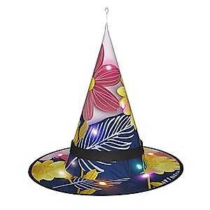 EVANEM Decorative Flower 2 Pcs Halloween Witch Hats With Led Lights Halloween Decorations Hat For Women Glowing Witch Hat
