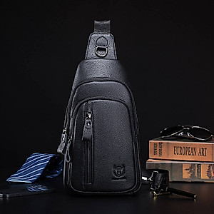Genuine Leather Sling Bag Casual Chest Bag Travel Hiking Crossbody Shoulder Backpack Vintage Daypacks for Men&Women (Black)