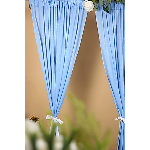 SHERWAY 9.6 Feet x 10 Feet Sky Blue Silky Soft Curtain Wedding Backdrop Drapes, Slightly Shiny Satiny Window Curtains for Party Ceremony Decoration
