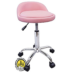 DevLon NorthWest Salon Stool with Back Rest Saddle Hydraulic Spa Stool (LIGHT PINK)
