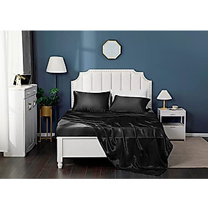 YUHX Silk Satin Pillowcase for Hair and Skin, Black Standard Size Pillowcase Set of 2, Soft Silky Pillow Cases with Envelope Closure (20x26 inches,Black)