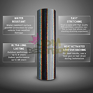 JDMBESTBOY 4"x8" Sample Psychedelic Black Gloss Metallic Rainbow Holographic Vinyl Wrap Sticker Film