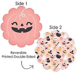Big Dot of Happiness Pastel Halloween - Pink Pumpkin Party Round Table Decorations - Paper Chargers - Place Setting For 12