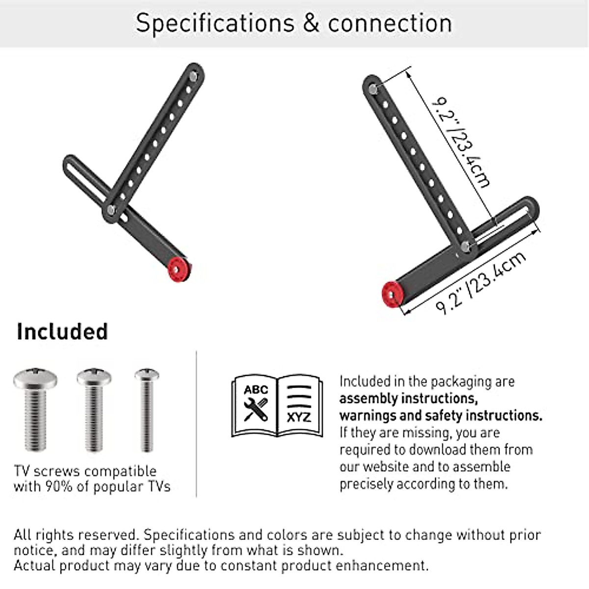 Barkan Universal Soundbar Mount, Adjustable Bracket for Mounting Above or Under The TV, Sizes 13-80 inch, Fits Most of Sound Bars Up to 14 lbs, Easy Assembly Black