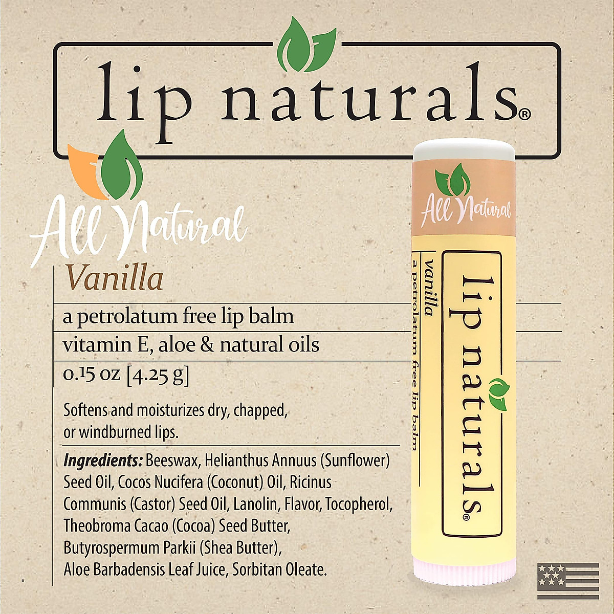 Lip Naturals® All Natural Lip Balm in a 6-Count Variety Pack: Mango, Peppermint, and Vanilla Flavors