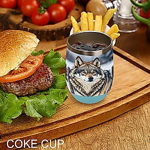 OPTKSNCU 304 Stainless Steel Insulated Cup with Lid, Winter Farm Style Wolf Print Durable, And Easy to Clean – Ideal for Home, Office, And Gift Giving