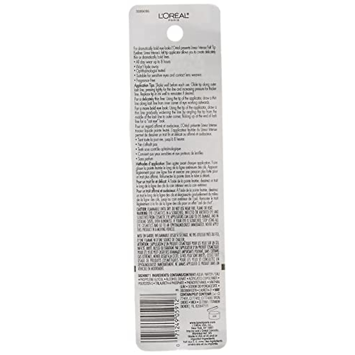 L’Oréal Paris Makeup Lineur Intense Felt Tip Liquid Eyeliner, liquid eyeliner, felt tip applicator, precise bold lines, intense color, ophthalmologist-tested, fragrance-free, Black Mica, 0.05 fl; oz.