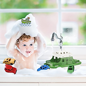 Toy Boat Carrier with 4 Toy Cars, Bath Toys for Toddlers 3-4 Years Old Boys and Girls, Baby Water Toys for Bathtub, Pools and Beach