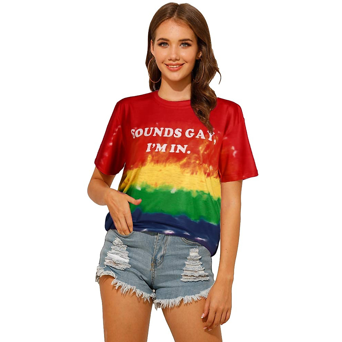 Gay Pride Shirt Women Rainbow LGBTQ Tie Dye Tees Funny Sounds Gay Im in Shirts Summer Bisexual Short Sleeve Tops X-Large