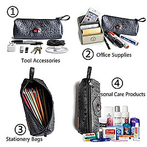 CZYY Pencil Case Black Faux Leather with 3D Dragon Eye and Name Tag Large Zipper Pen Pouch for School, Office & Art