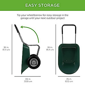 Best Choice Products Dual-Wheel Home Utility Yard Wheelbarrow Garden Cart w/Built-in Stand for Lawn, Gardening, Grass, Soil, Bricks, and Construction, Green