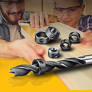 Rocaris Drill Stop Bit Collar Set – Kit Includes: 1/8", 3/16”, 1/4”, 5/16”, 3/8”, 7/16”, 1/2” and 5/8” Inch with Allen Wrench to Tighten The Stops Set-Screws (8-Piece)