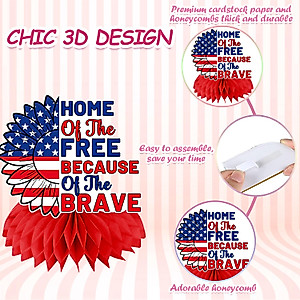 9Pcs Veteran Day Decorations Honeycomb Centerpieces, 3D Double Side God Bless USA Table Decorations, Blue Red Home of the Free Centerpieces for Tables, Memorial Day Decorations for Office Decor