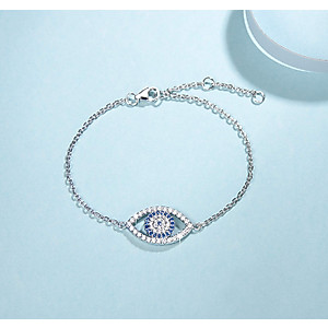 FANCIME Evil Eye Bracelet 925 Sterling Silver Cubic Zirconia Blue Eye Bracelet Yom Kippur Gifts Fine Lucky Jewelry for Women Friends
