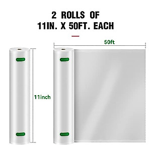 BOURGE CHEF Vacuum Sealer Smooth Flat Bags (11"x50') 2 Rolls, for Bourgechef & Magicseal Sealers, Nozzle Sealers, Chamber Sealers, BPA Free, Perfect for Home User or Restaurant