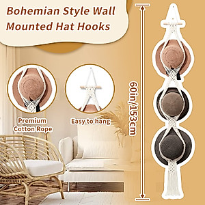 TOPMEET Macrame Hat Rack for Hanger Wall Display, Bohemian Hat Holder for Organizer Storage Decorative Wide Brim Cap - 2Pack White