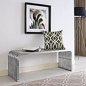 Modway Pipe Contemporary Modern Stainless Steel Metal Bench, 47"