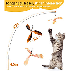 Pawaboo Feather Teaser Cat Toy, Interactive Feather Wand Cat Toy Flying Feather Cat Catcher with Extra Long 35" Wand and Small Bell, Fun Exerciser Playing Toy for Kitten or cat, Orange