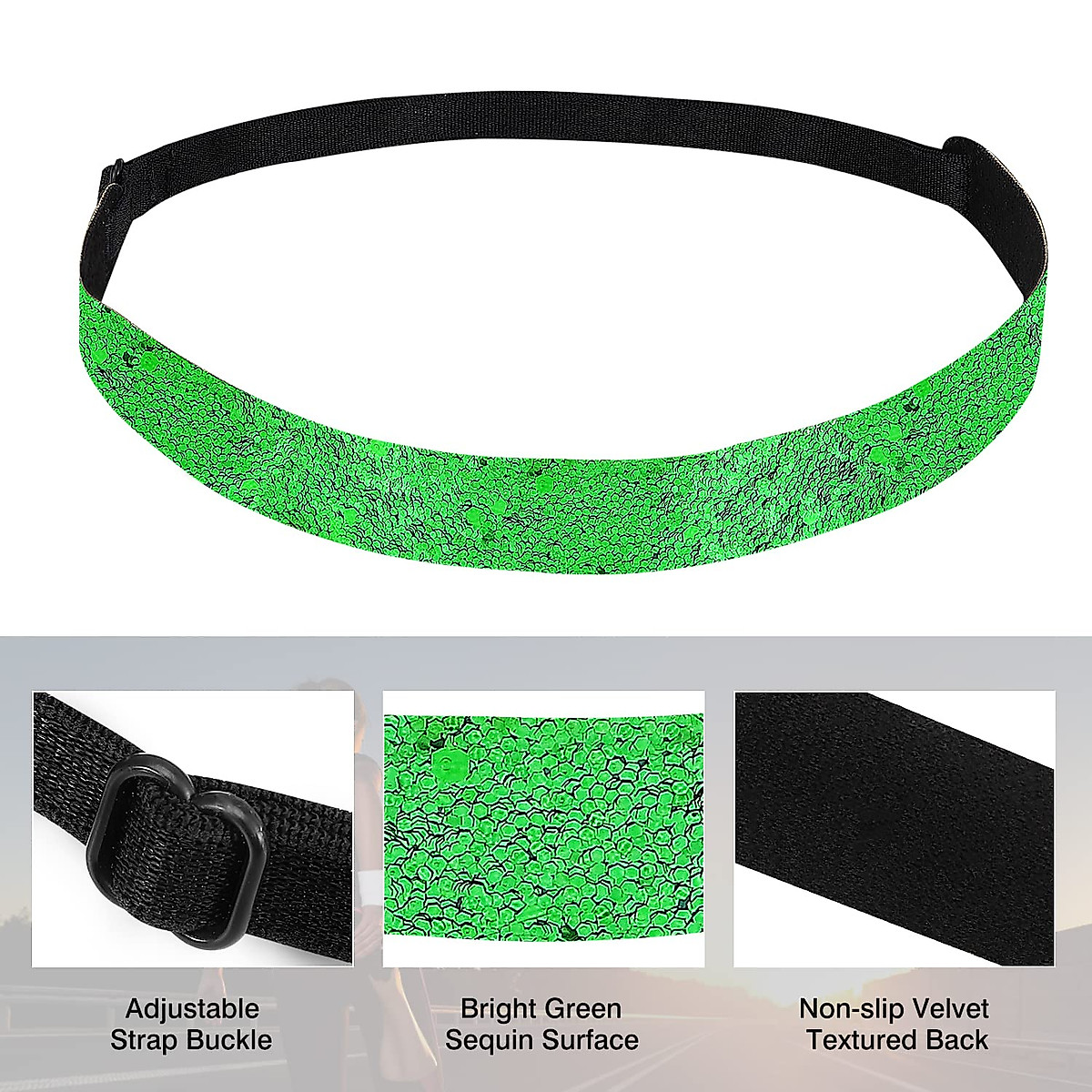 MoKo St Patricks Day Headband 5Pack, Non-Slip Stretchy Green Glitter Clover Headbands Accessories for Women Girls Teens