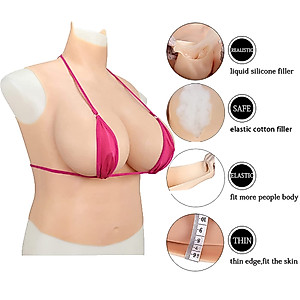 Silicone Breast Plates Filled with Gel Fake Breast Form Boobs Enhancer for Transgender Crossdressers Queen Breast Plates/Brown/Ecup