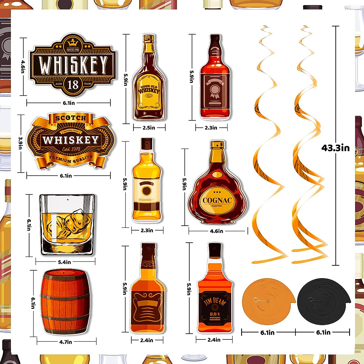 20PCS Whiskey Party Decorations for Men, Whiskey Hanging Swirls for Whiskey Themed Party Decorations (Not Pre-Assembled)