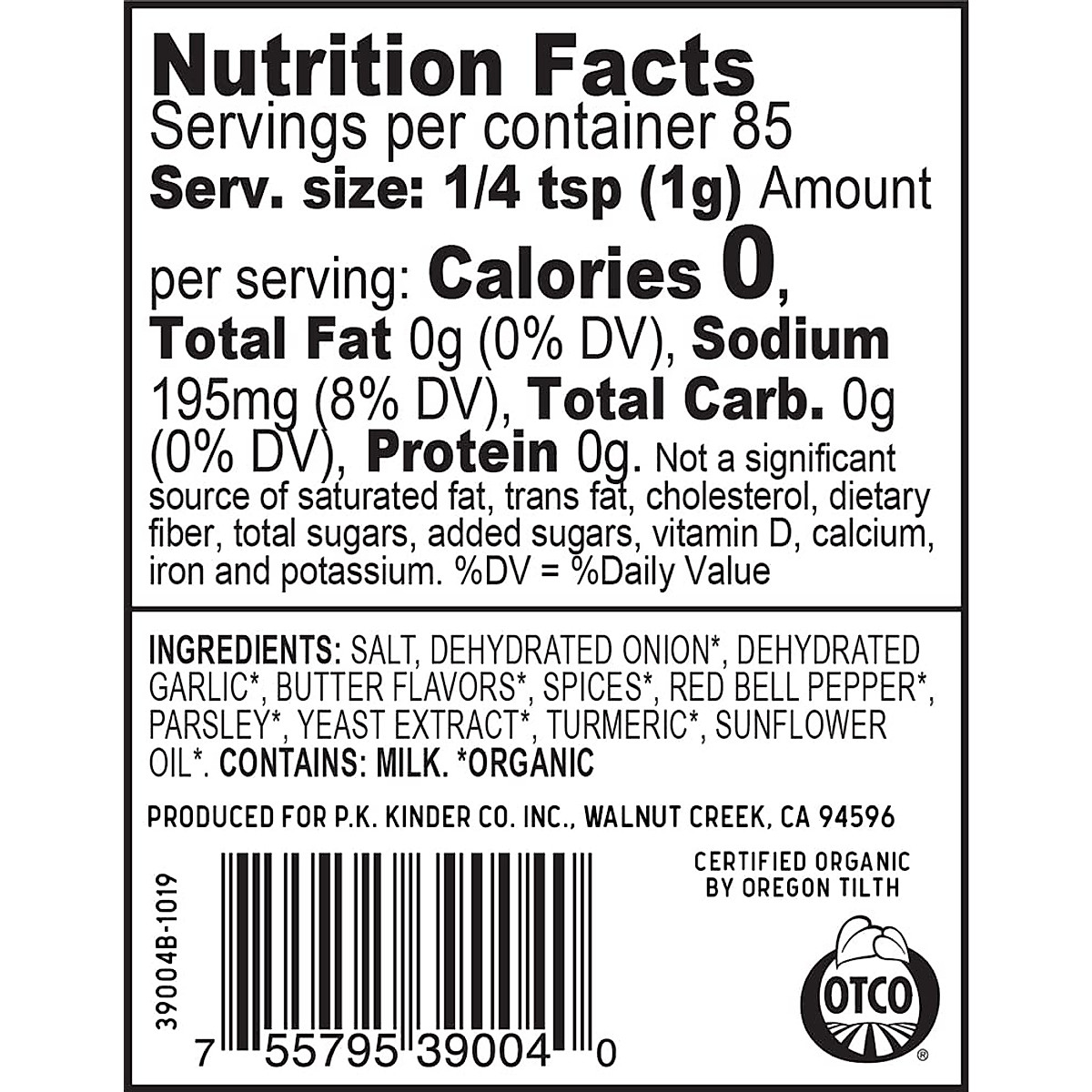 Kinder's Organic Buttery Steakhouse Rub, Premium Quality Seasoning, MSG Free, USDA Certified Organic, 3 oz