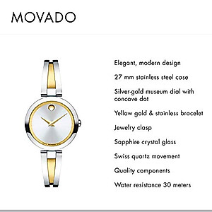 Movado Women's Aleena Two-Tone Watch with a Concave Dot Museum Dial, Gold/Silver (Model 607150)