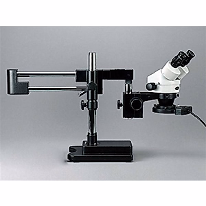 AmScope SM-4BZ-FRL-B Professional Binocular Stereo Zoom Microscope, WH10x Eyepieces, 3.5X-90X Magnification, 0.7X-4.5X Zoom Objective, 8W Fluorescent Ring Light, Black Double-Arm Boom Stand, 110V-120V, Includes 0.5x and 2.0x Barlow Lenses
