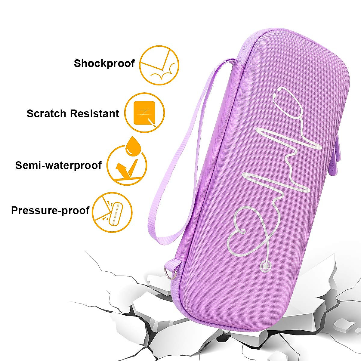 BOVKE Travel Case for 3M Littmann Classic III, Lightweight II S.E, Cardiology IV Diagnostic, MDF Acoustica Deluxe Stethoscopes - Extra Room for Taylor Percussion Hammer and Penlight, Purple